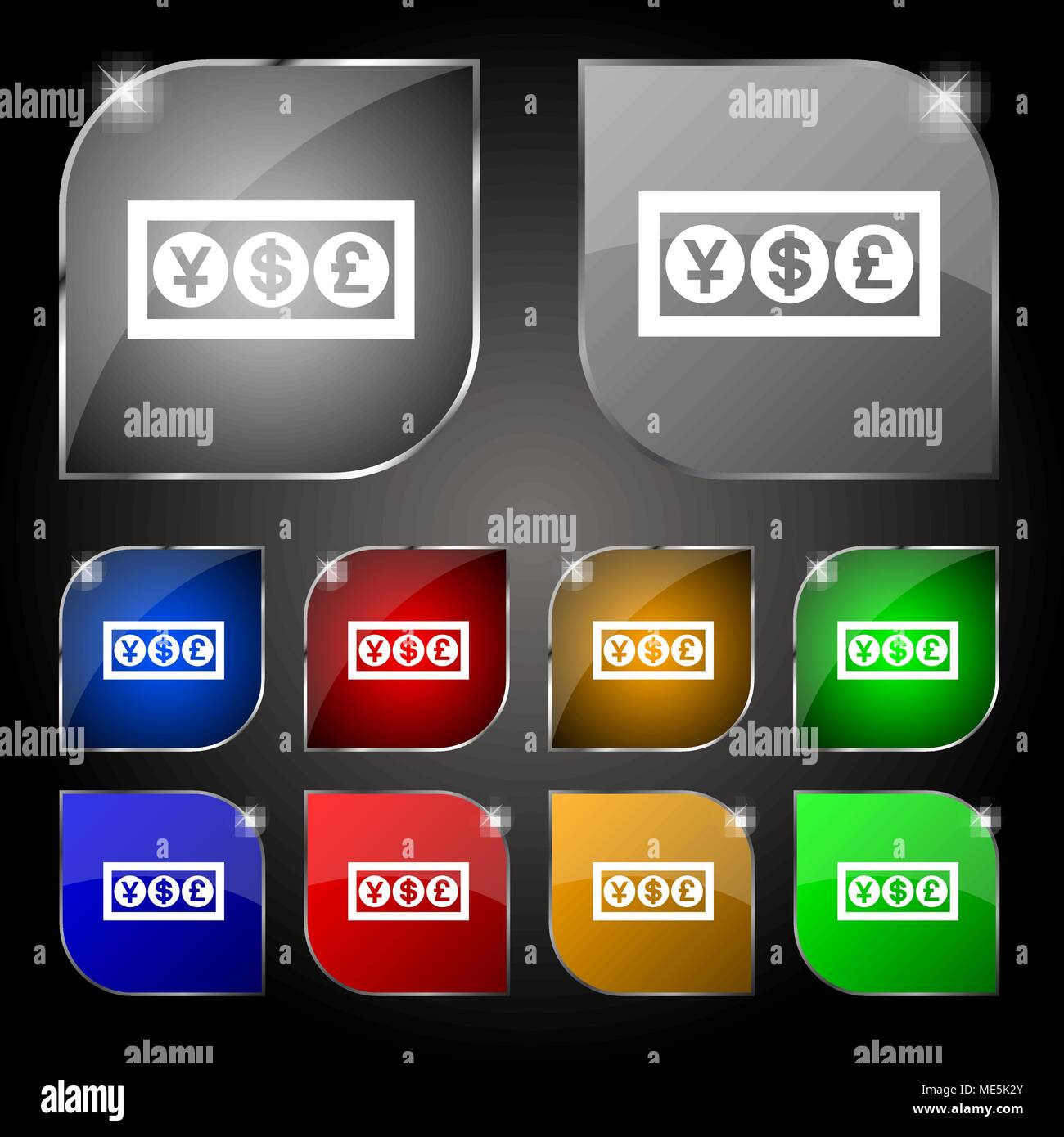 Cash currency icon sign. Set of ten colorful buttons with glare. Vector ...