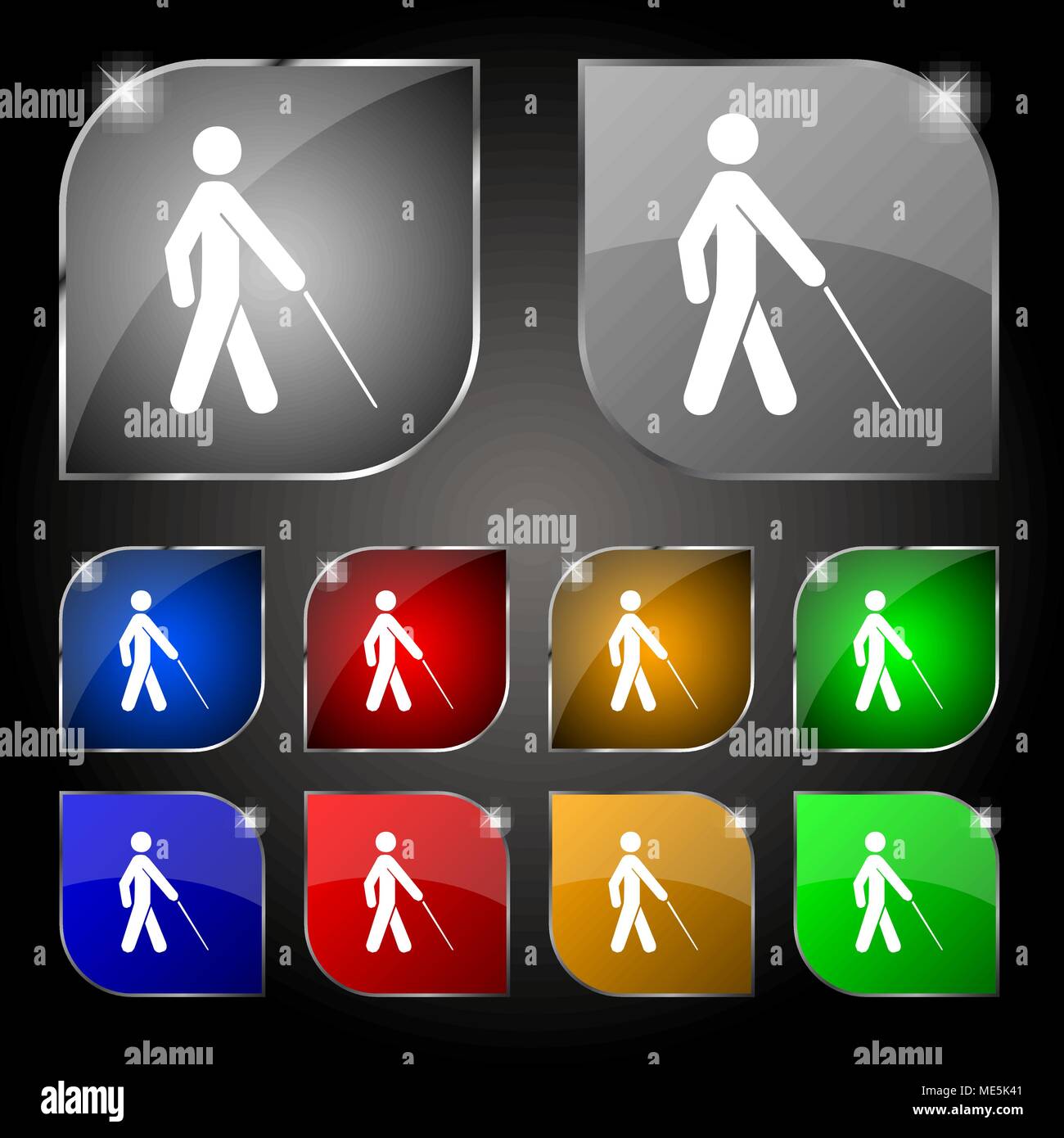 blind icon sign. Set of ten colorful buttons with glare. Vector ...