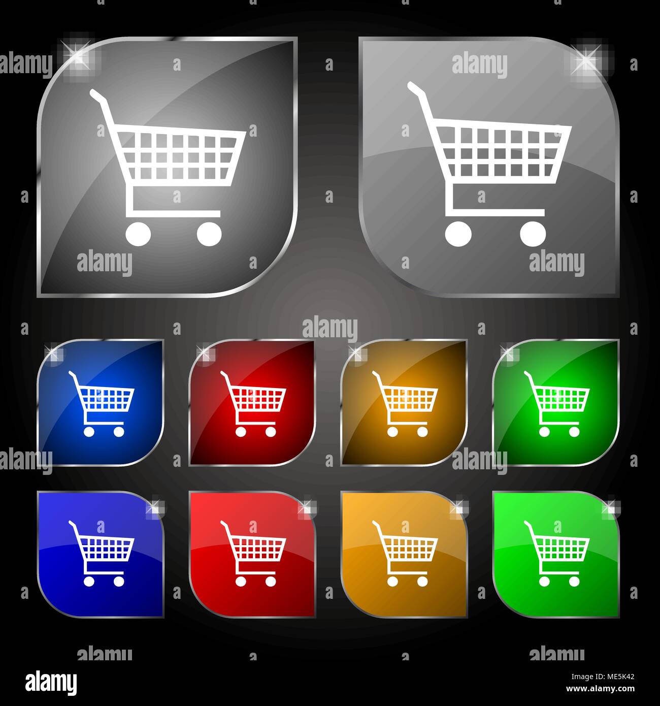 shopping cart icon sign. Set of ten colorful buttons with glare. Vector ...