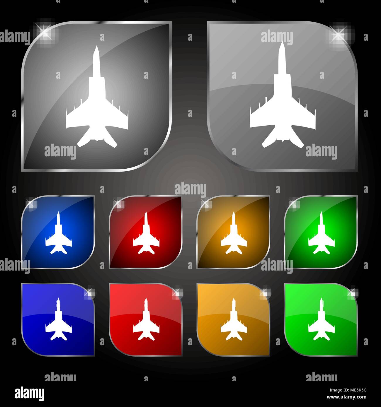 fighter icon sign. Set of ten colorful buttons with glare. Vector ...