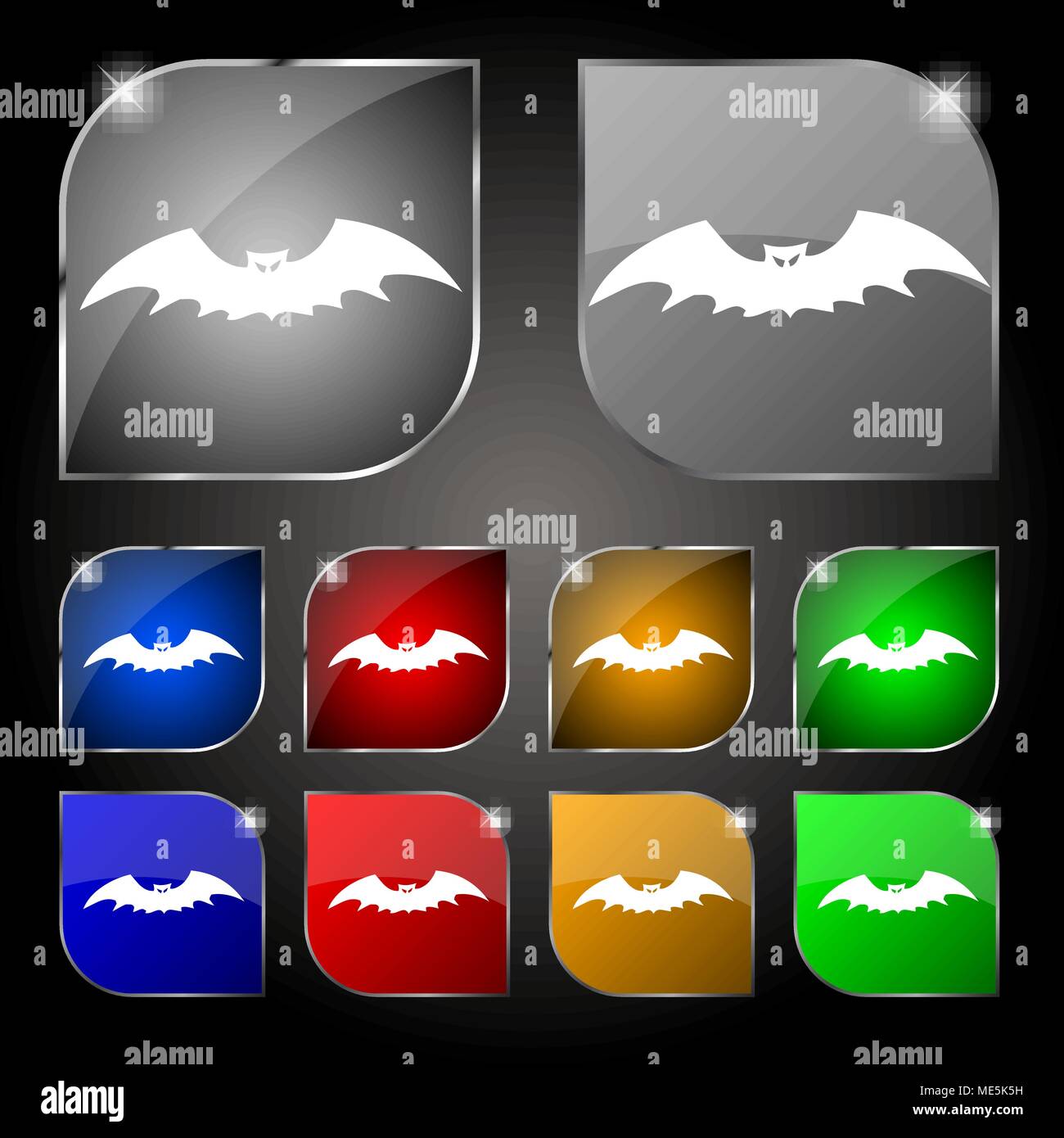 bat icon sign. Set of ten colorful buttons with glare. Vector ...