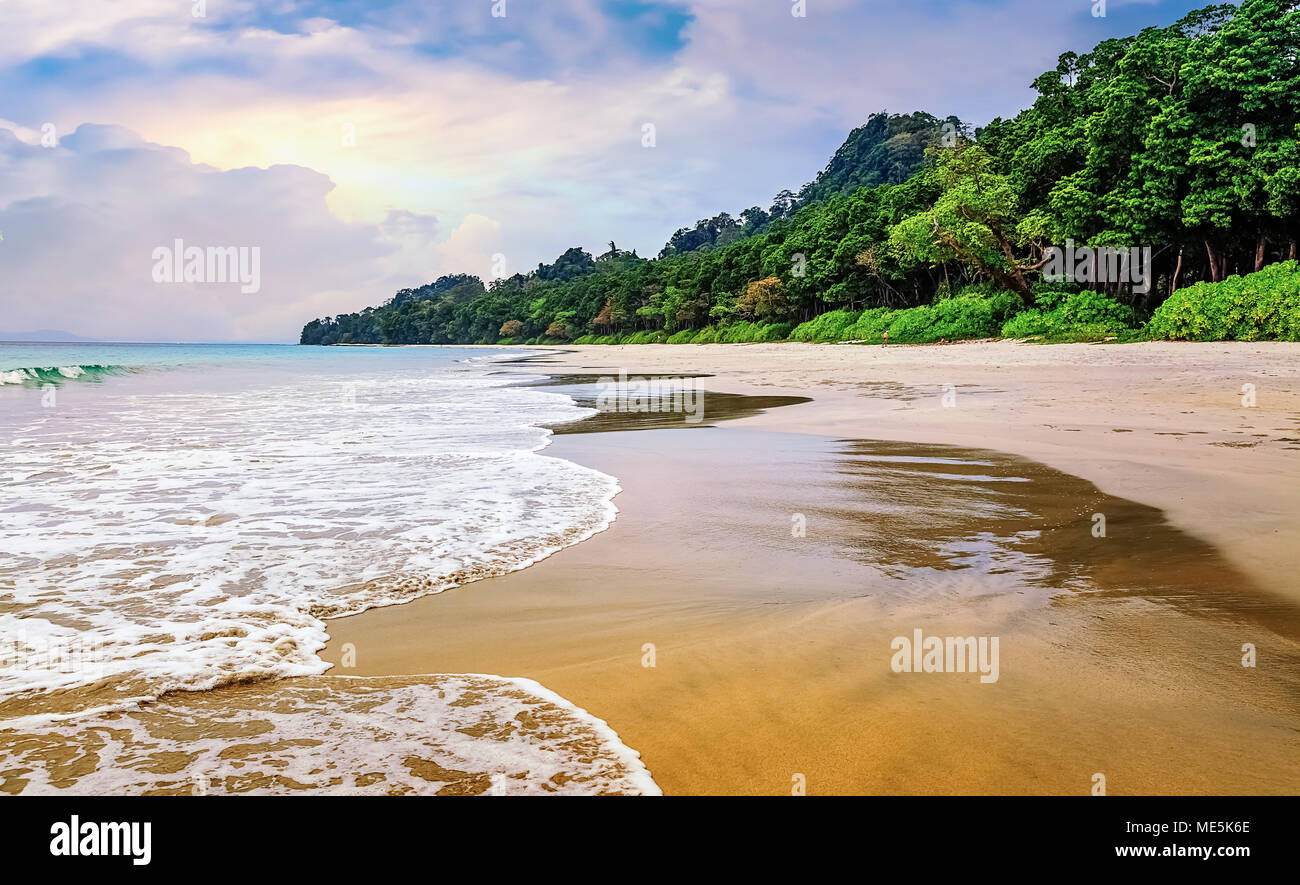 Scenic Havelock Island sea beach Andaman India with moody sky before ...