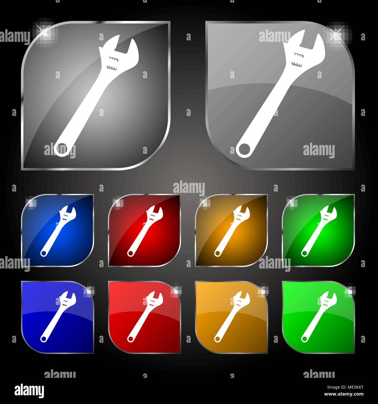 wrench icon sign. Set of ten colorful buttons with glare. Vector ...