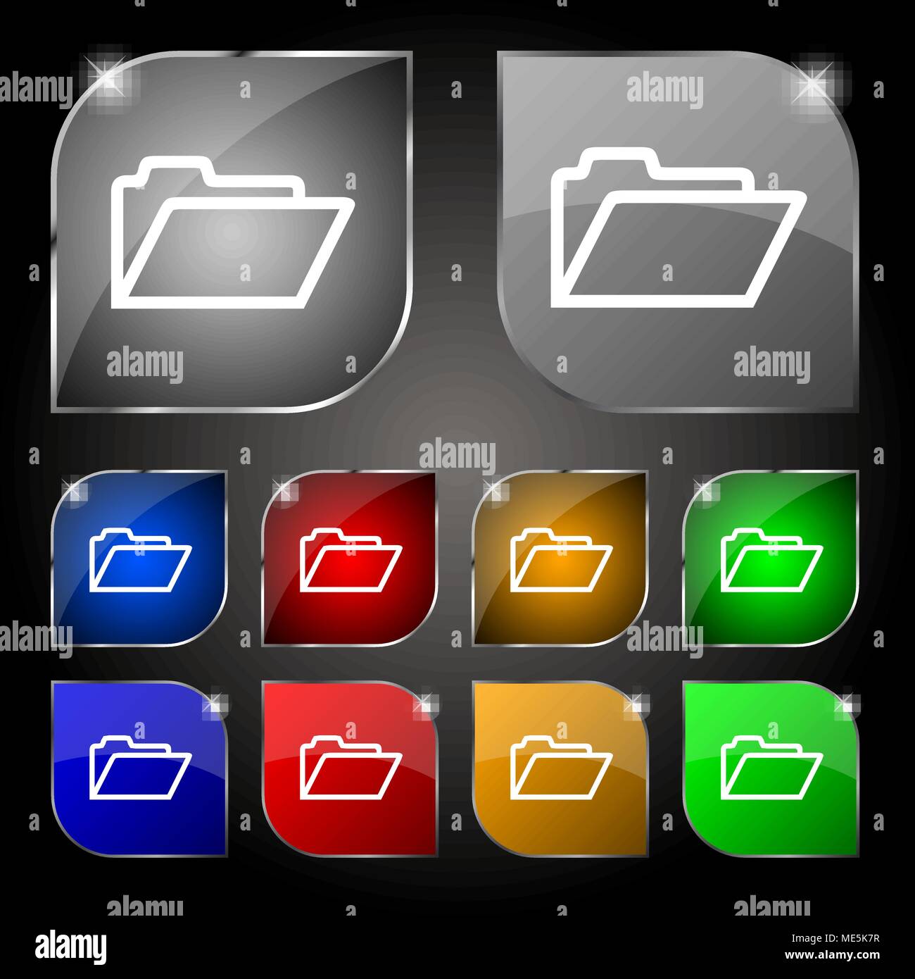 Folder icon sign. Set of ten colorful buttons with glare. Vector ...