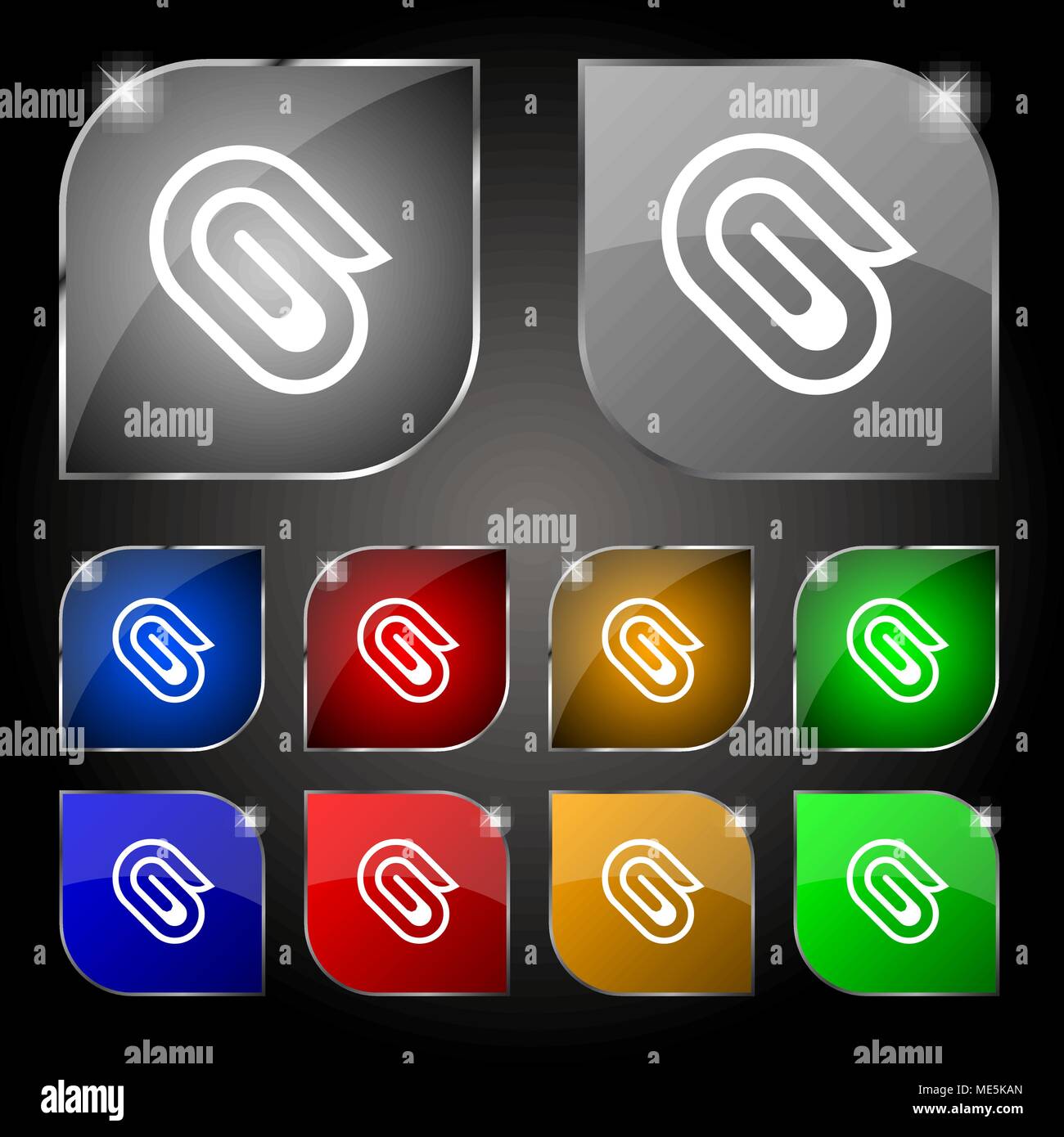 paper clip icon sign. Set of ten colorful buttons with glare. Vector ...