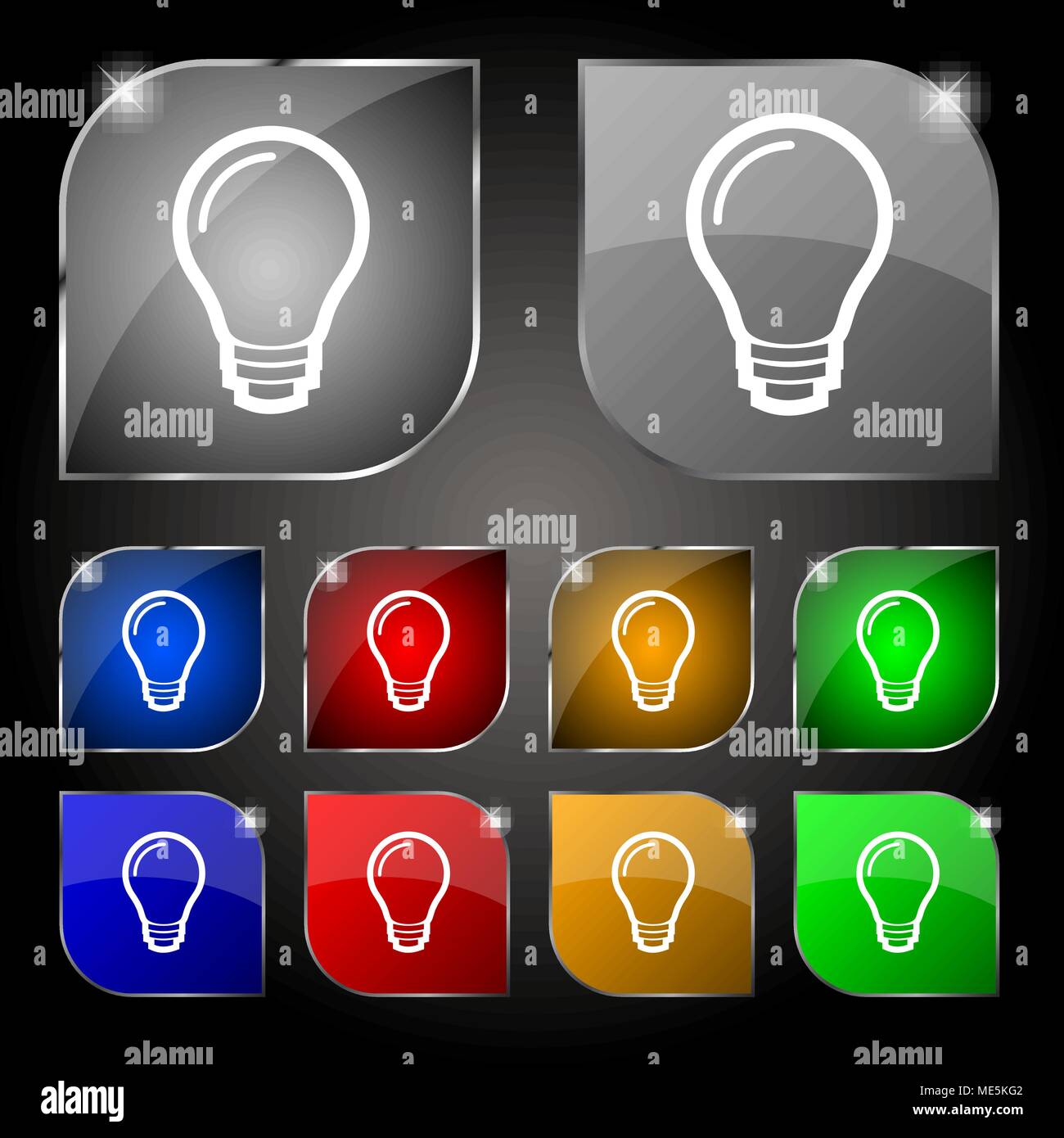 Light bulb icon sign. Set of ten colorful buttons with glare. Vector ...