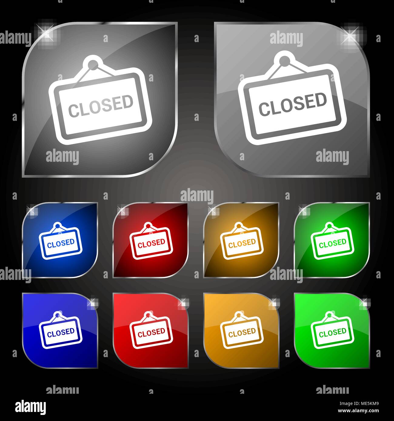 close icon sign. Set of ten colorful buttons with glare. Vector ...