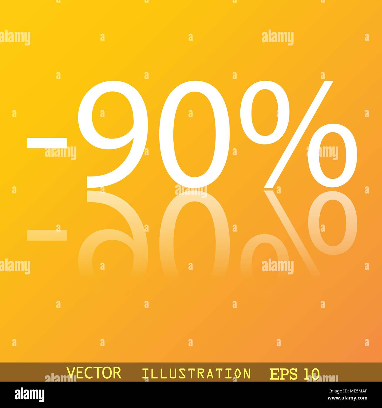 90 percent discount icon symbol Flat modern web design with reflection ...
