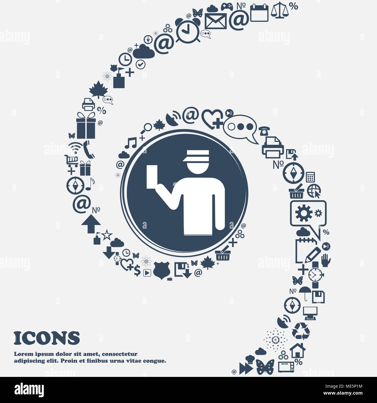 Inspector icon sign in the center. Around the many beautiful symbols ...