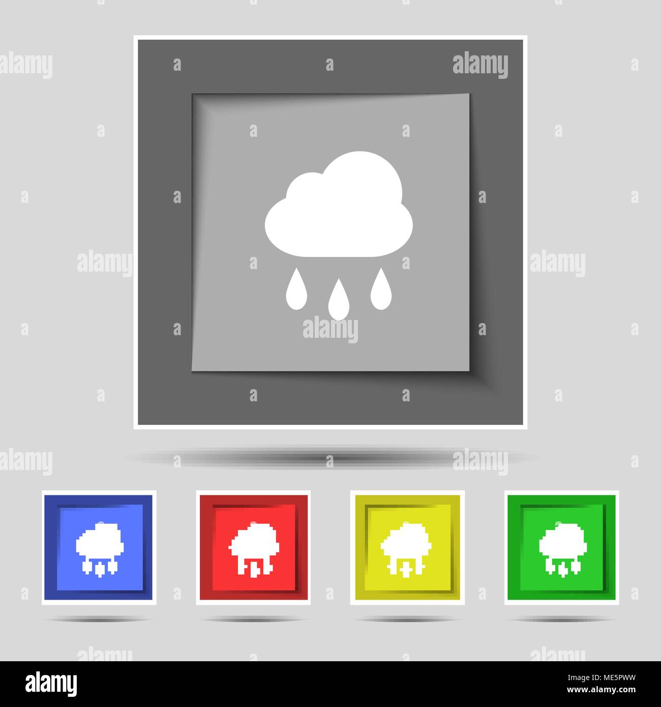 Weather Rain icon sign on the original five colored buttons. Vector ...