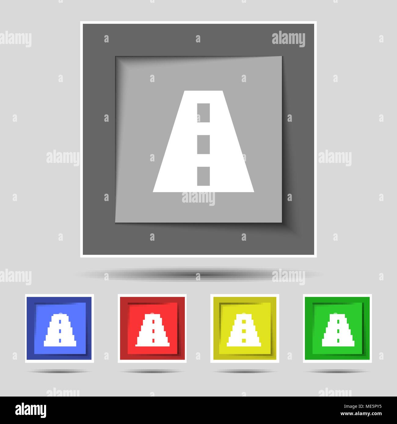 Road icon sign on the original five colored buttons. Vector ...