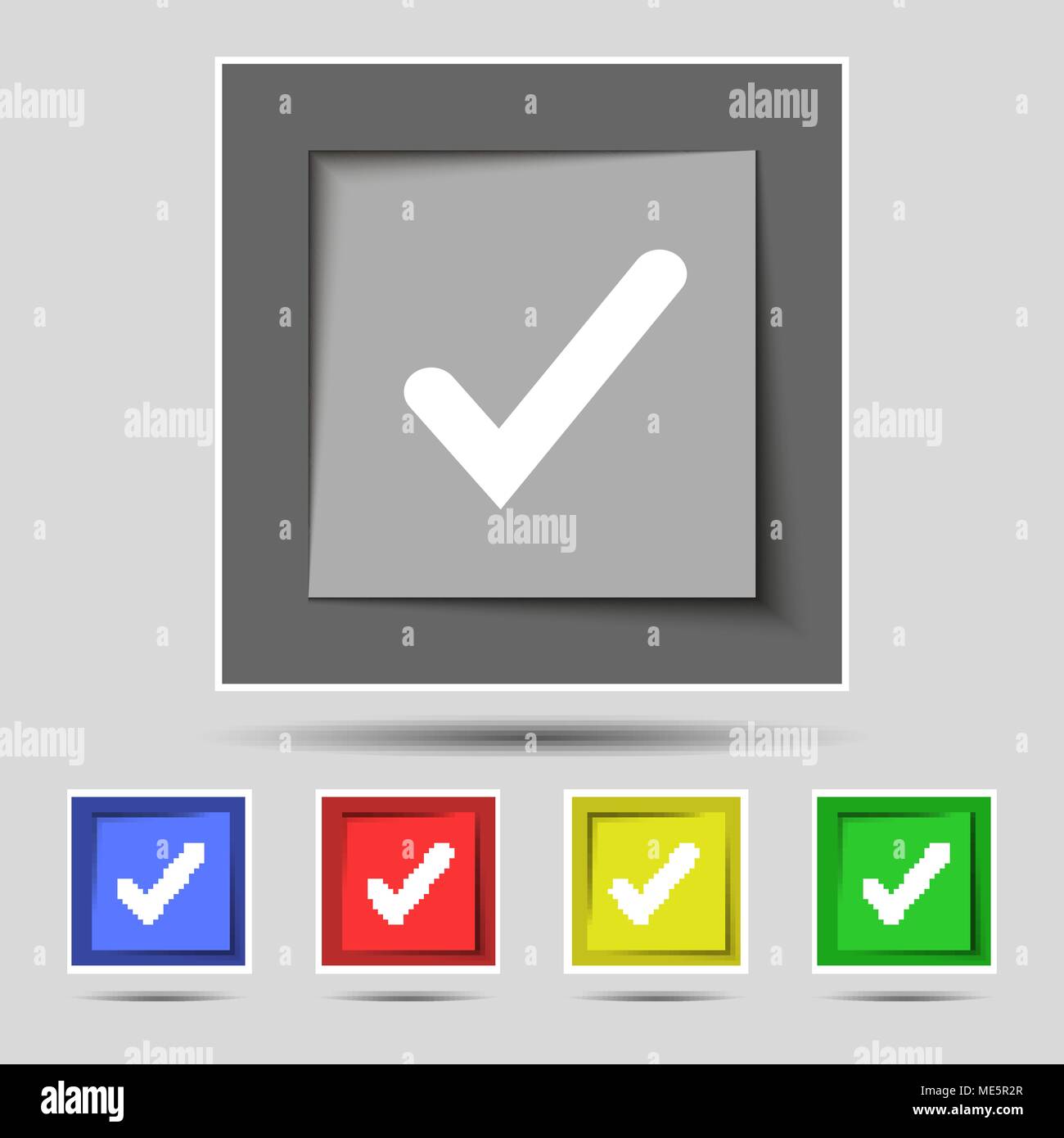 Check mark, tik icon sign on the original five colored buttons. Vector ...
