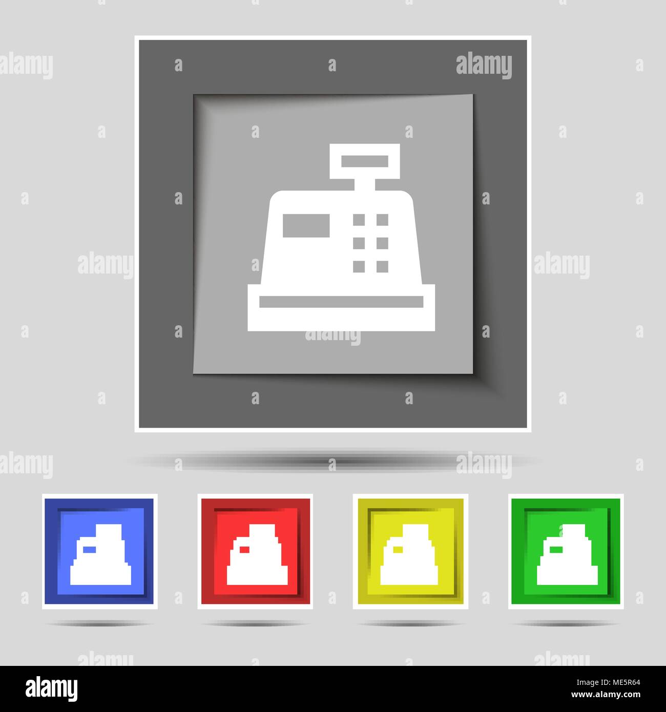Cash register icon sign on the original five colored buttons. Vector ...