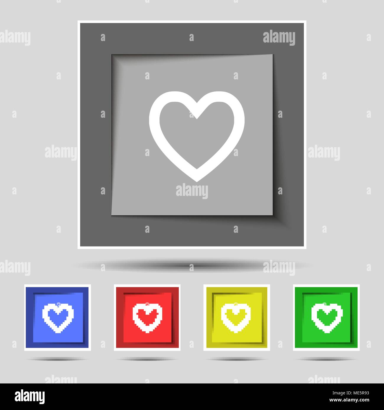 Medical heart, Love icon sign on the original five colored buttons ...