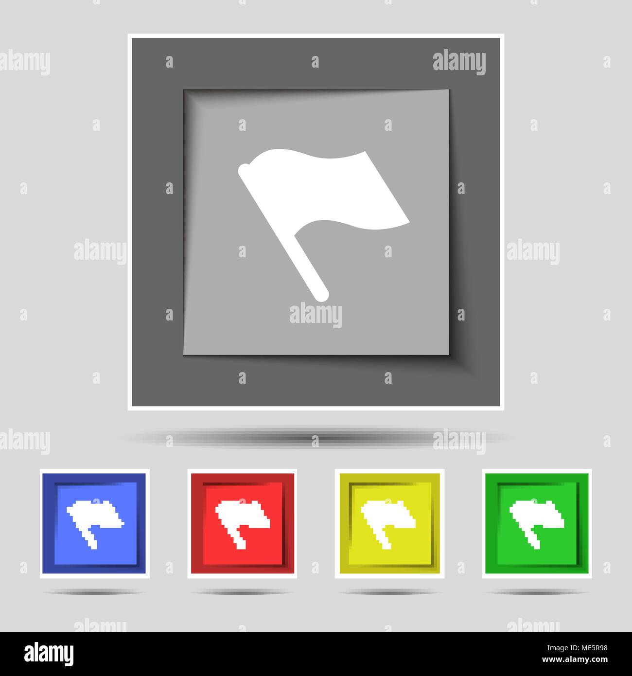 Finish, start flag icon sign on the original five colored buttons ...