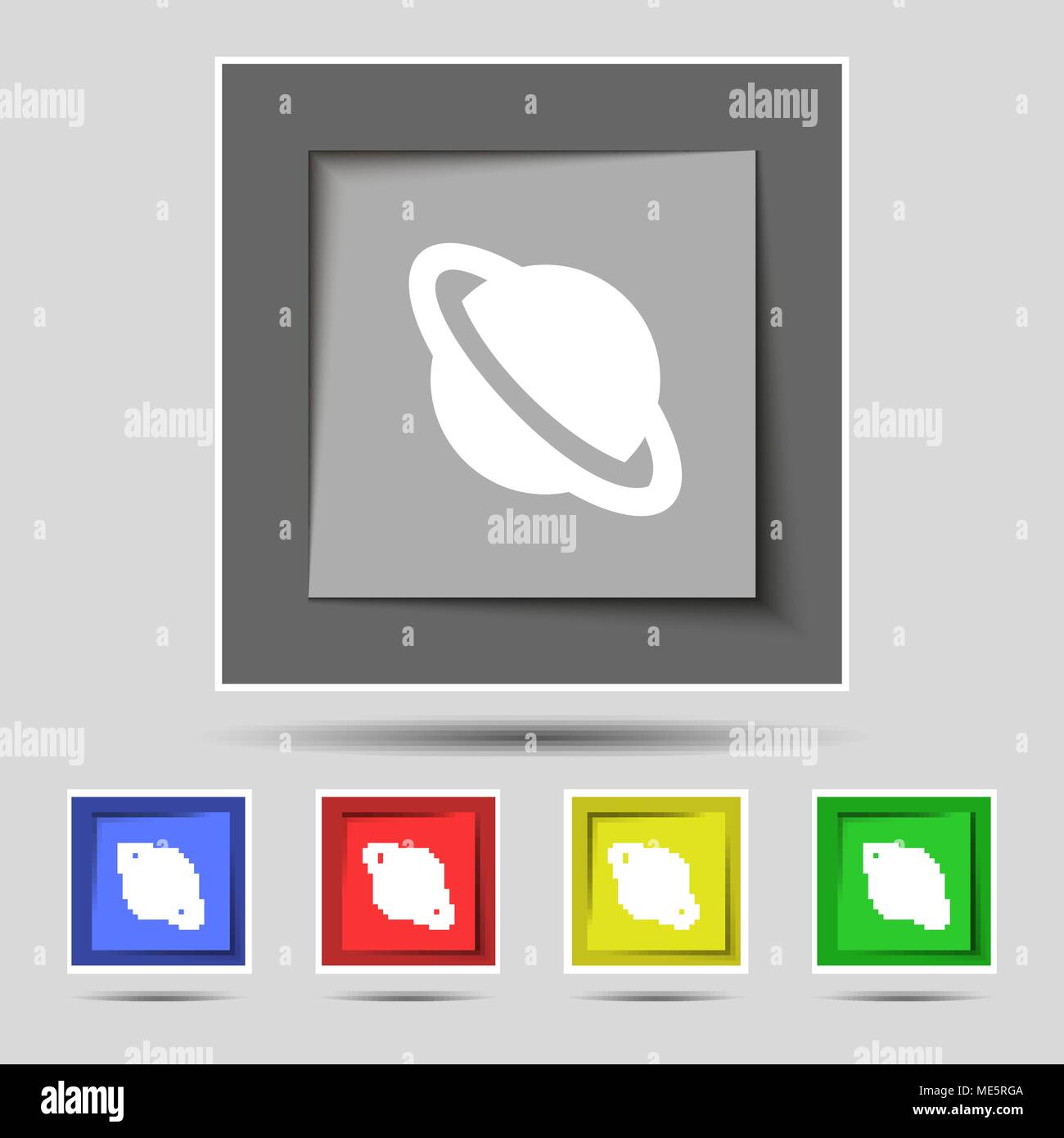 Jupiter planet icon sign on the original five colored buttons. Vector ...