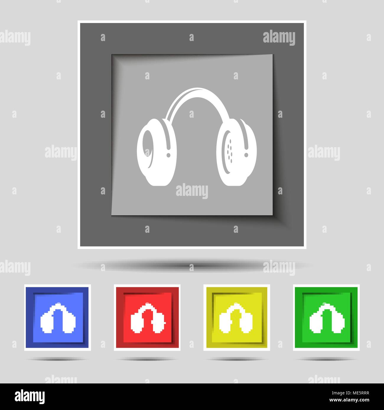 headsets icon sign on original five colored buttons. Vector ...