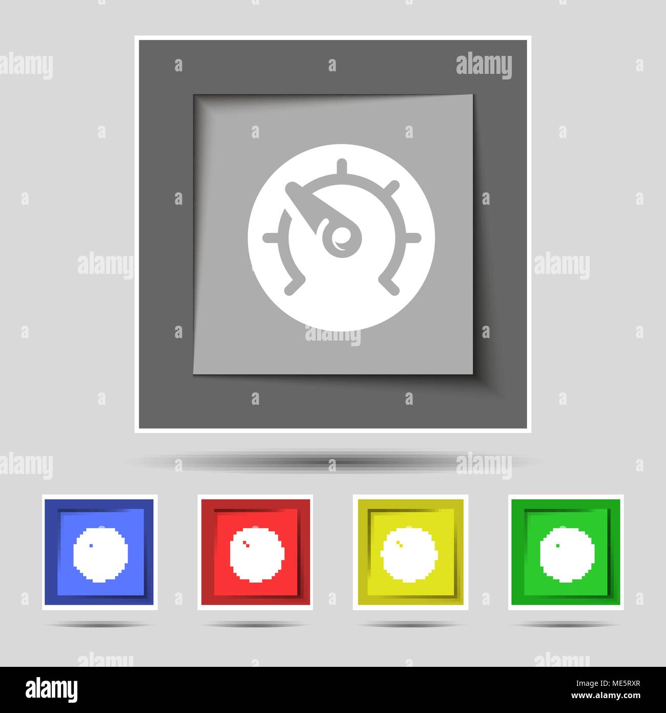 speed, speedometer icon sign on original five colored buttons. Vector ...