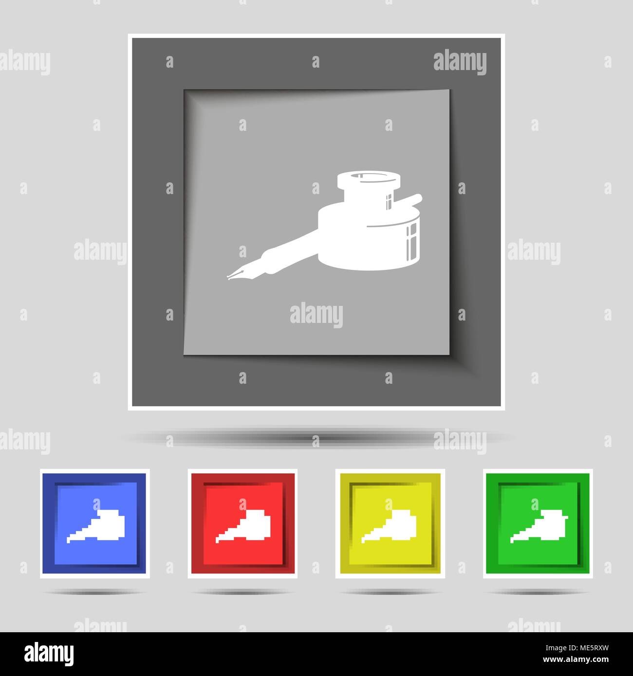 pen and ink icon sign on original five colored buttons. Vector ...