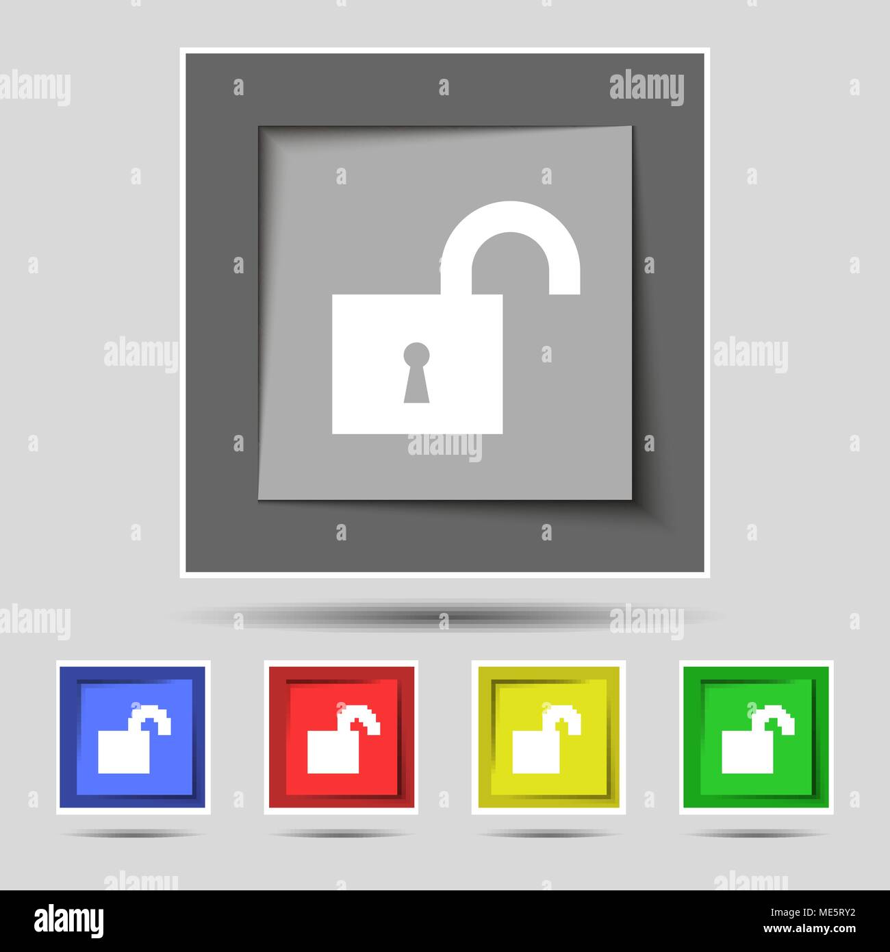 open lock icon sign on original five colored buttons. Vector ...