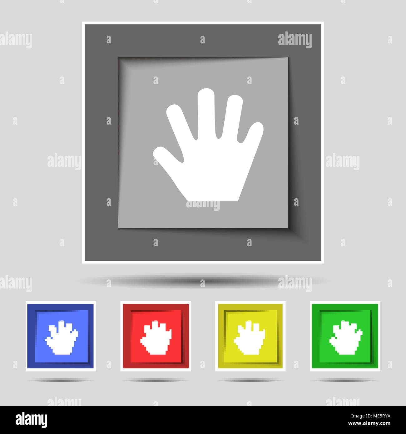 Hand icon sign on original five colored buttons. Vector illustration ...