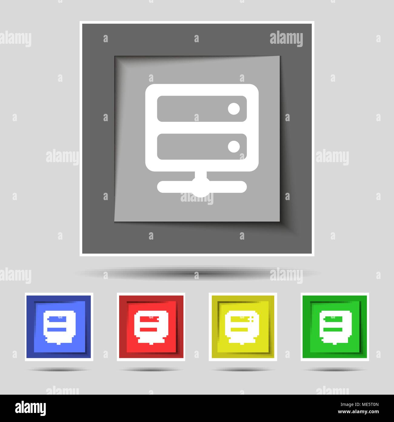Server icon sign on original five colored buttons. Vector illustration ...