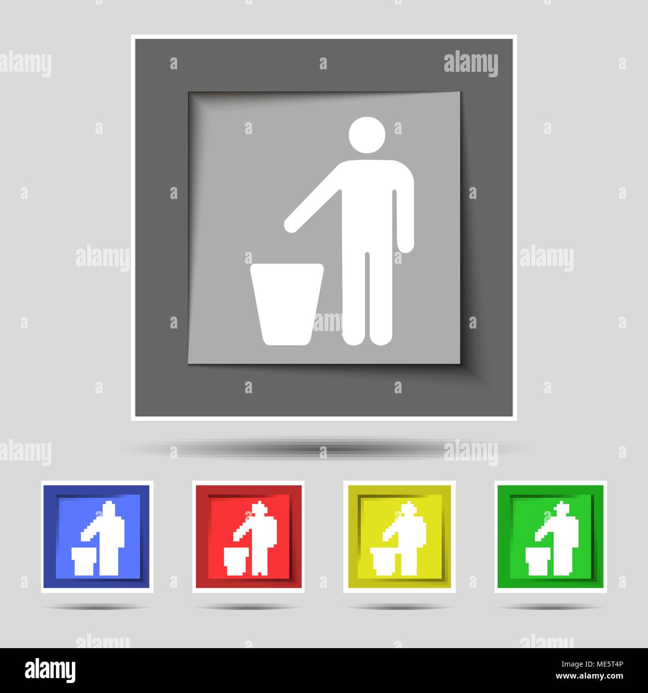 throw away the trash icon sign on original five colored buttons. Vector ...