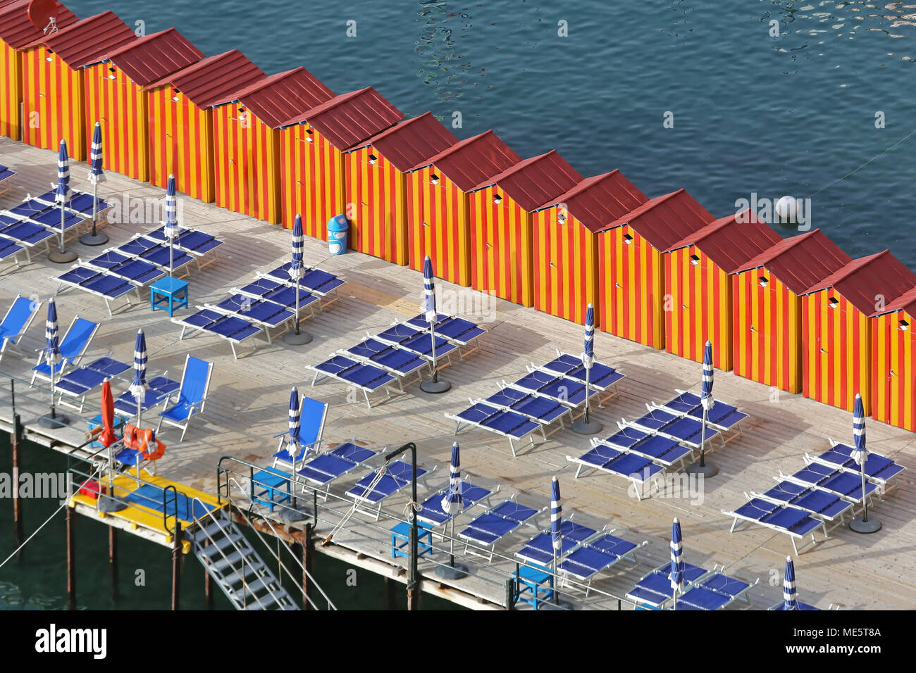 Aerial View of Colorful Beach Cabin Boxes Stock Photo - Alamy