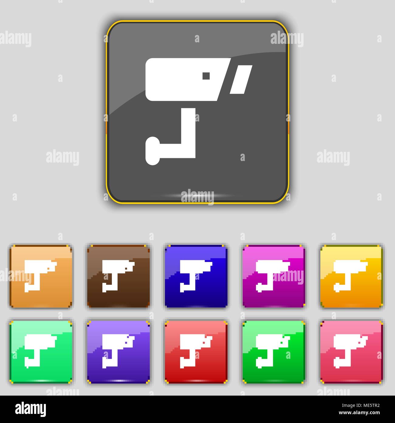 Surveillance Camera icon sign. Set with eleven colored buttons for your ...