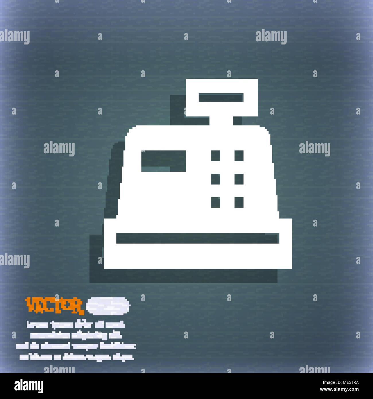 Cash register icon symbol on the blue-green abstract background with ...