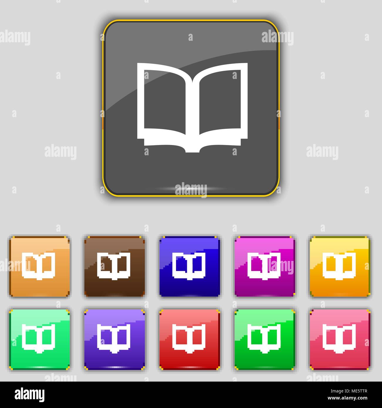 Open book icon sign. Set with eleven colored buttons for your site ...