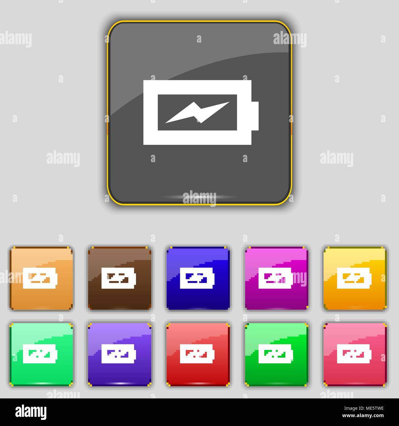 Battery charging icon sign. Set with eleven colored buttons for your ...