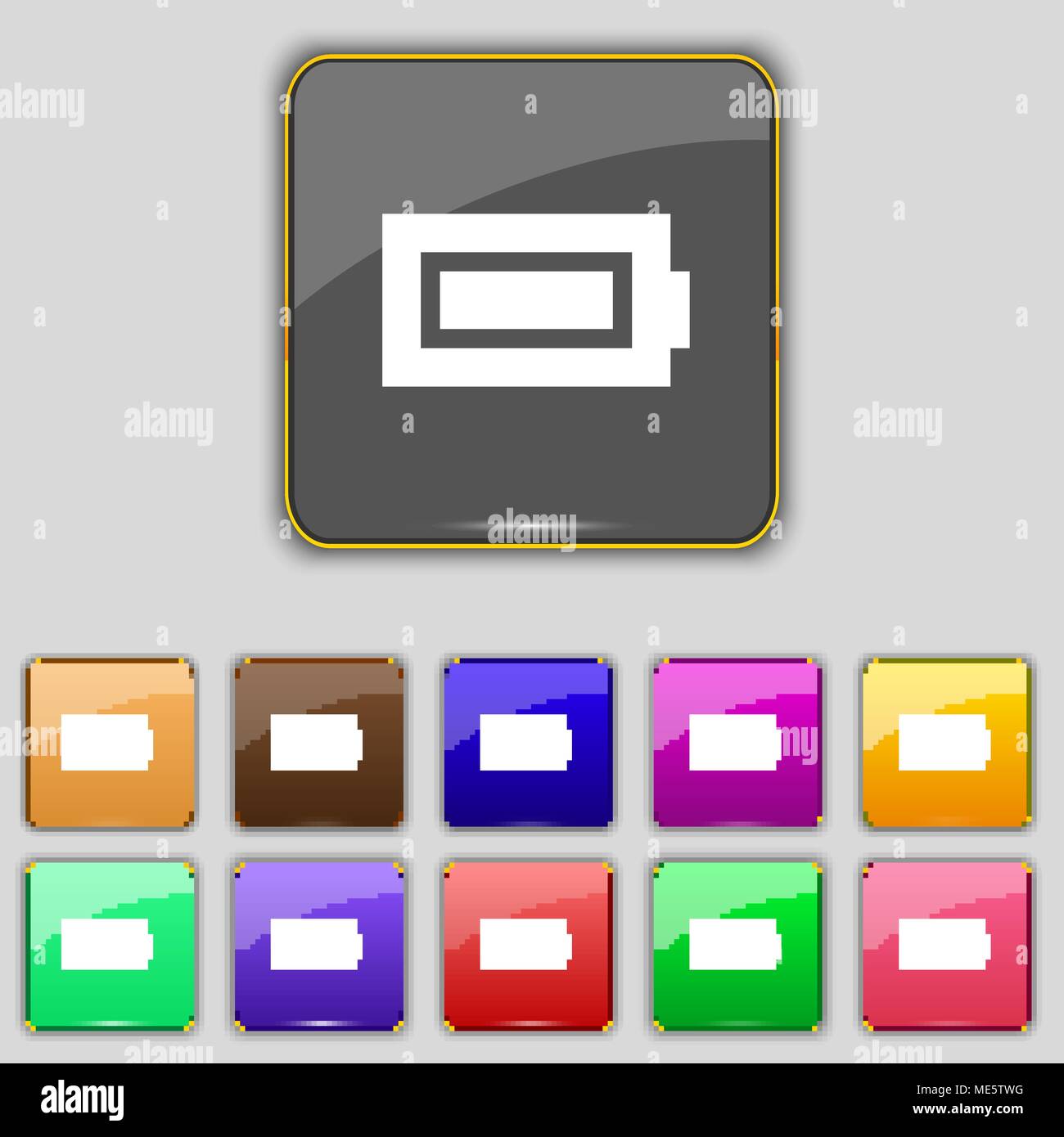 Battery fully charged icon sign. Set with eleven colored buttons for ...