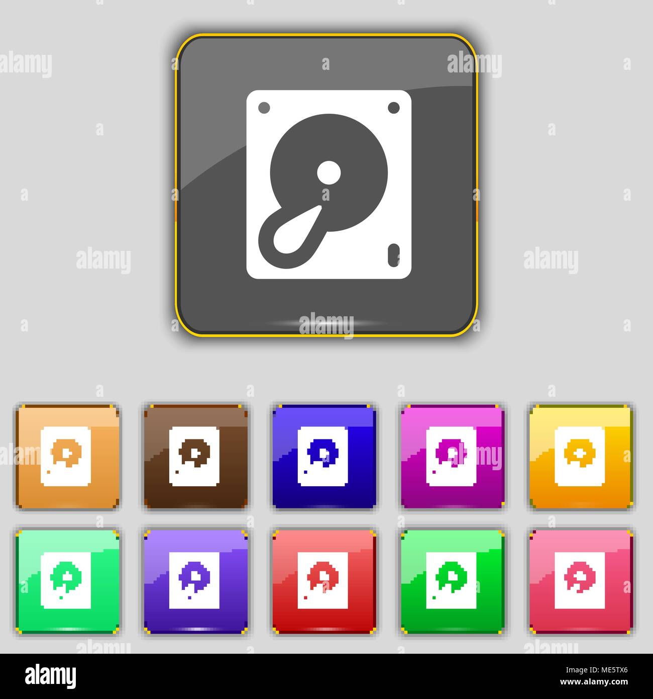 Hard disk and database icon sign. Set with eleven colored buttons for ...