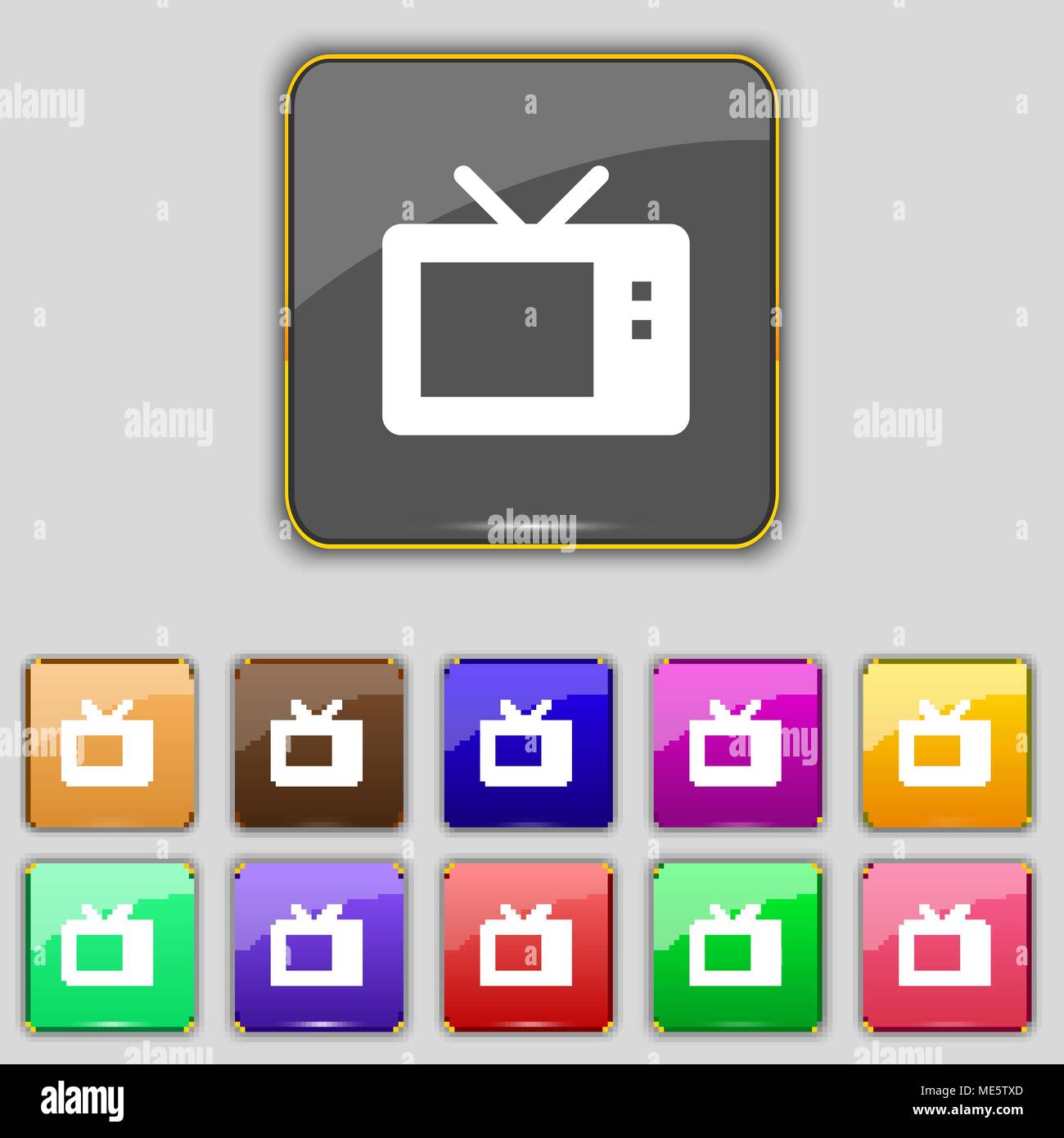 Retro TV mode icon sign. Set with eleven colored buttons for your site ...