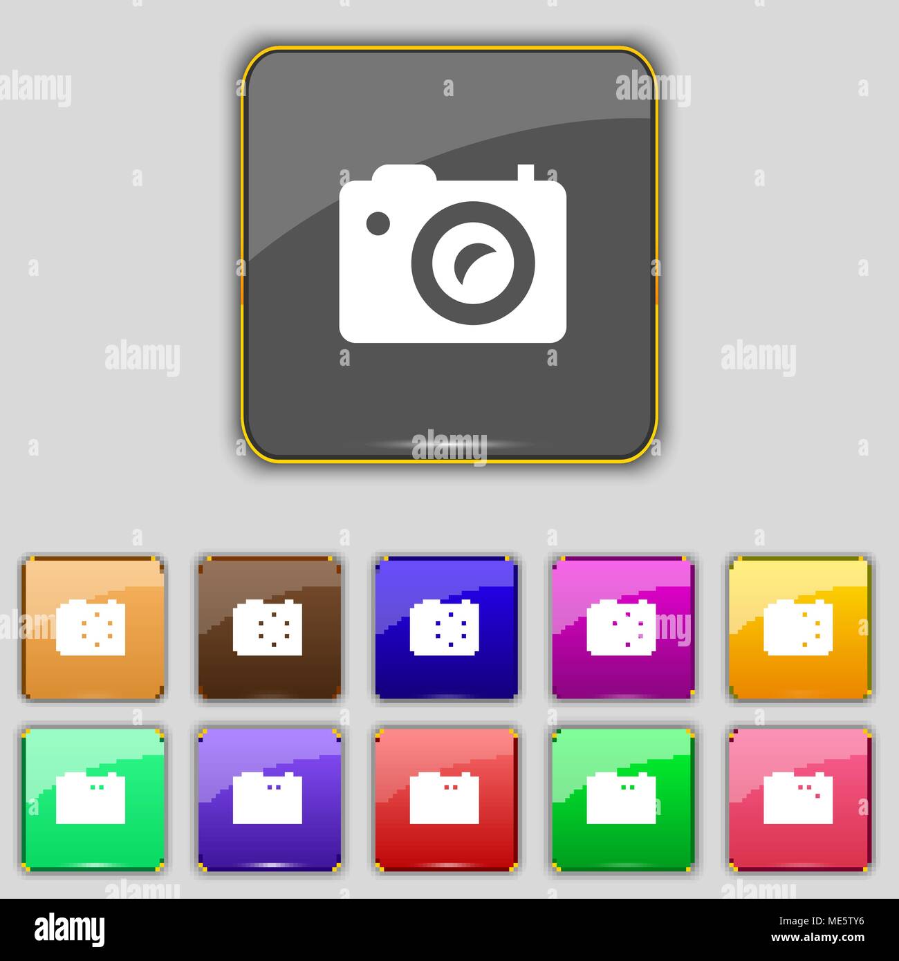 Digital photo camera icon sign. Set with eleven colored buttons for ...