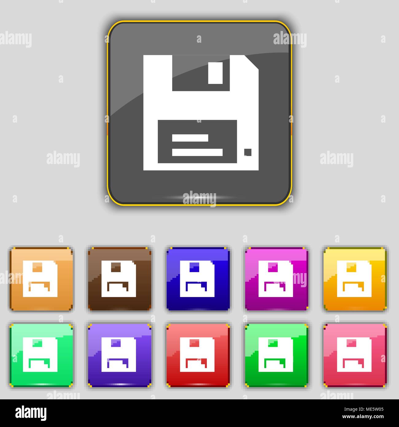 floppy icon sign. Set with eleven colored buttons for your site. Vector ...