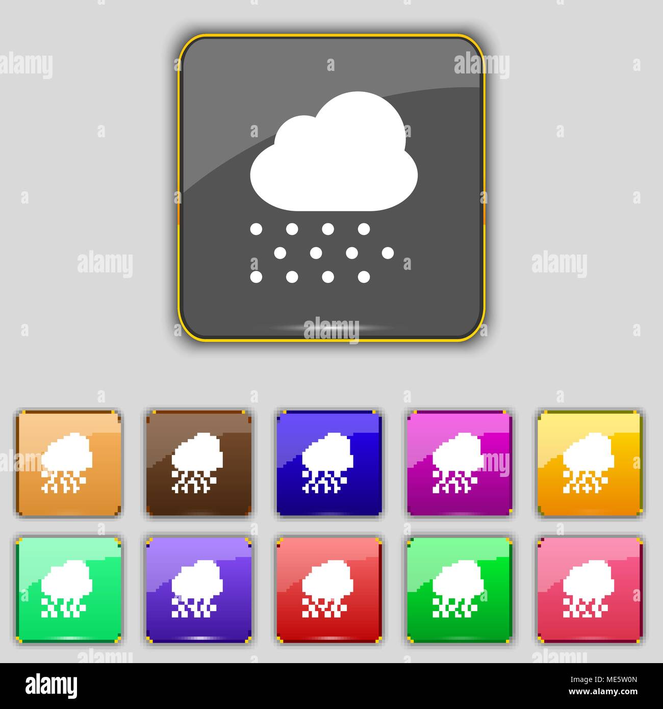 snowing icon sign. Set with eleven colored buttons for your site ...