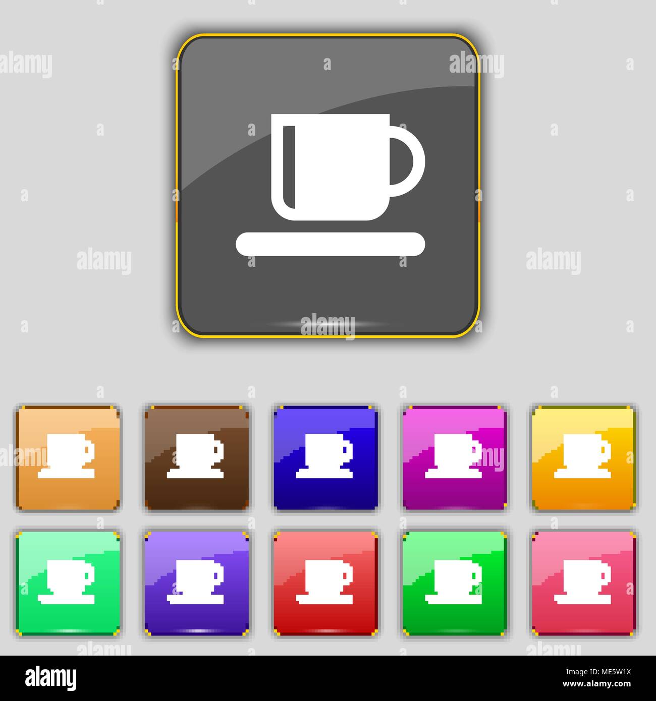 Coffee cup icon sign. Set with eleven colored buttons for your site ...