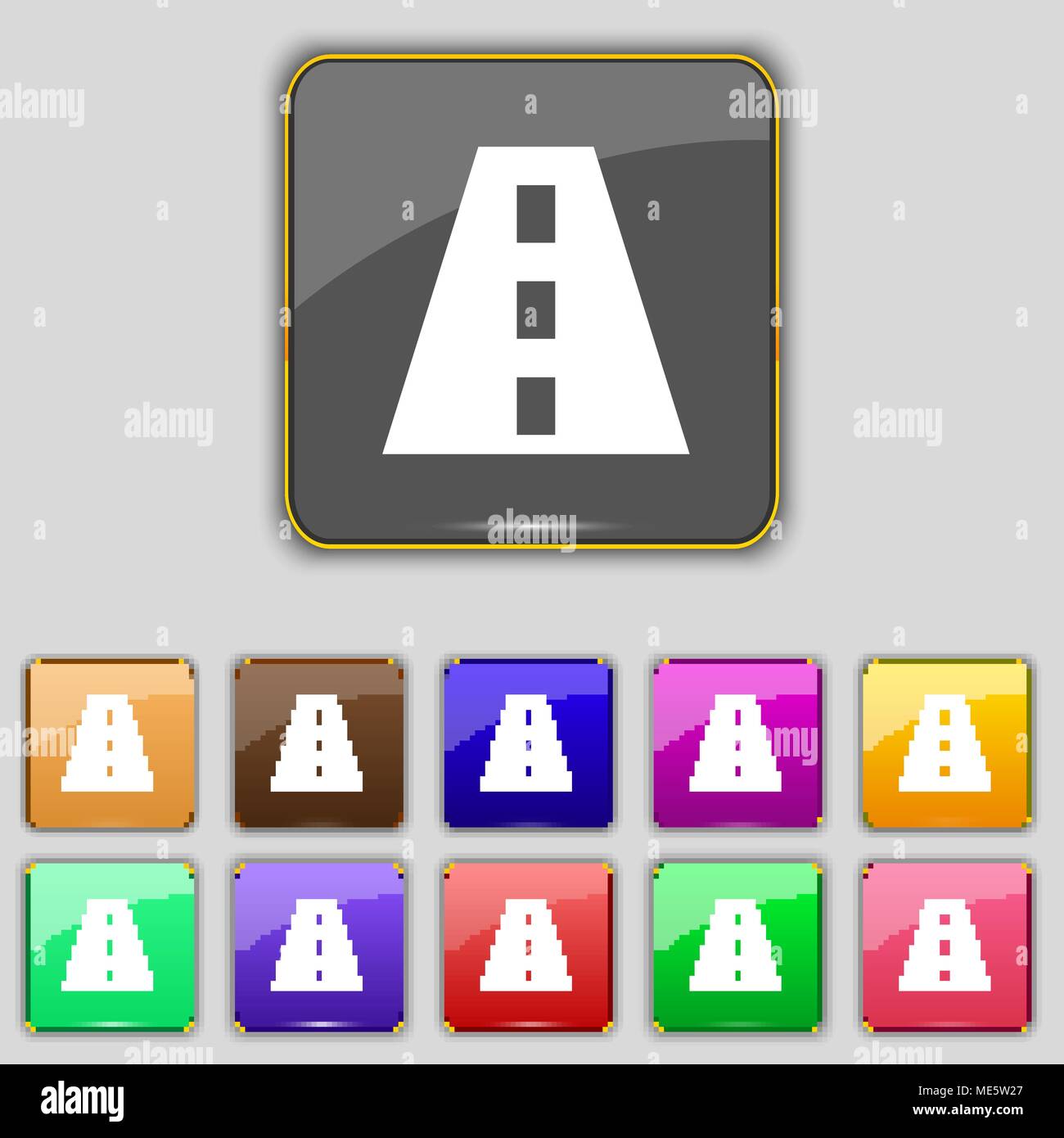 Road icon sign. Set with eleven colored buttons for your site. Vector ...
