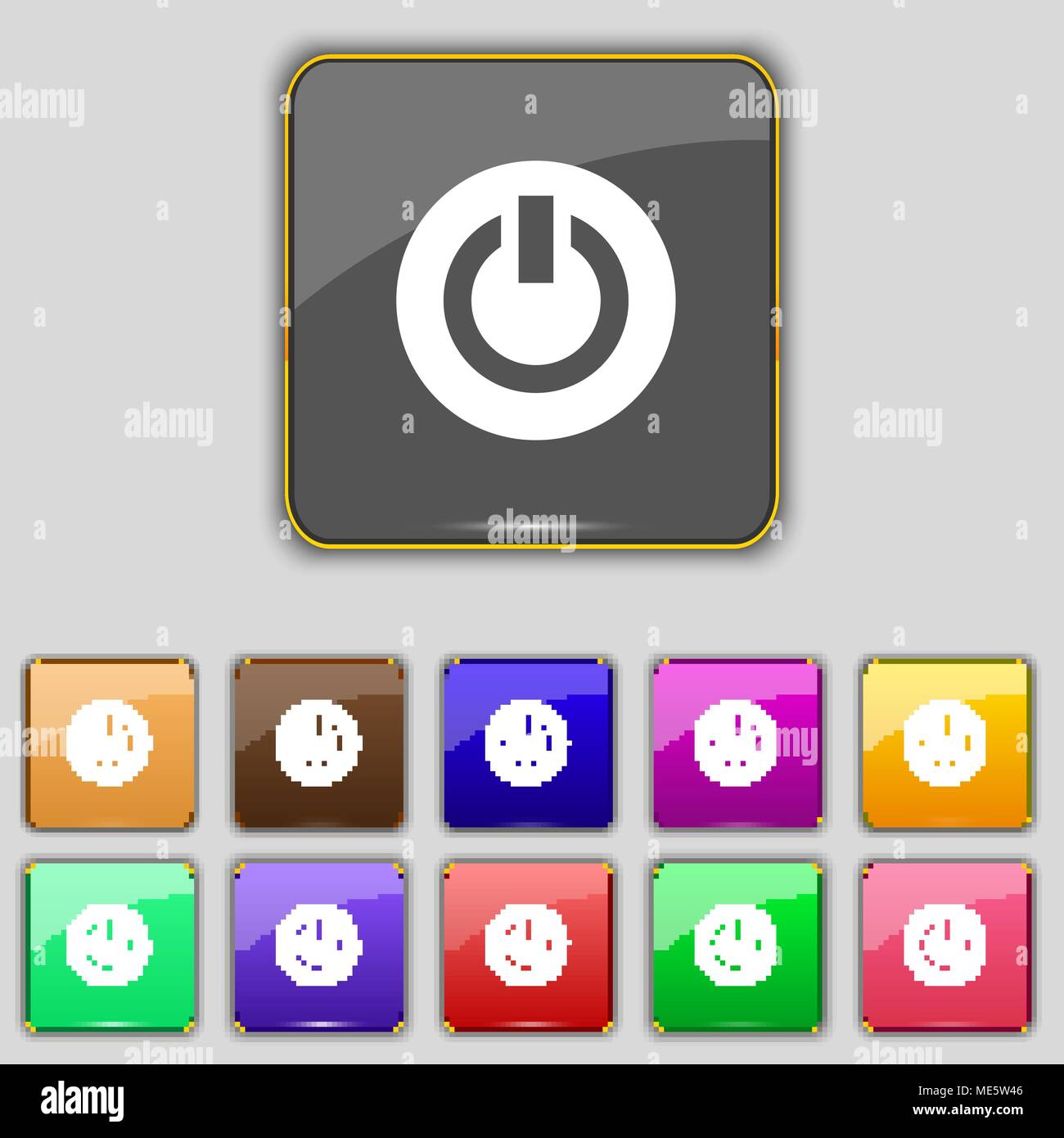 Power, Switch on, Turn on icon sign. Set with eleven colored buttons ...