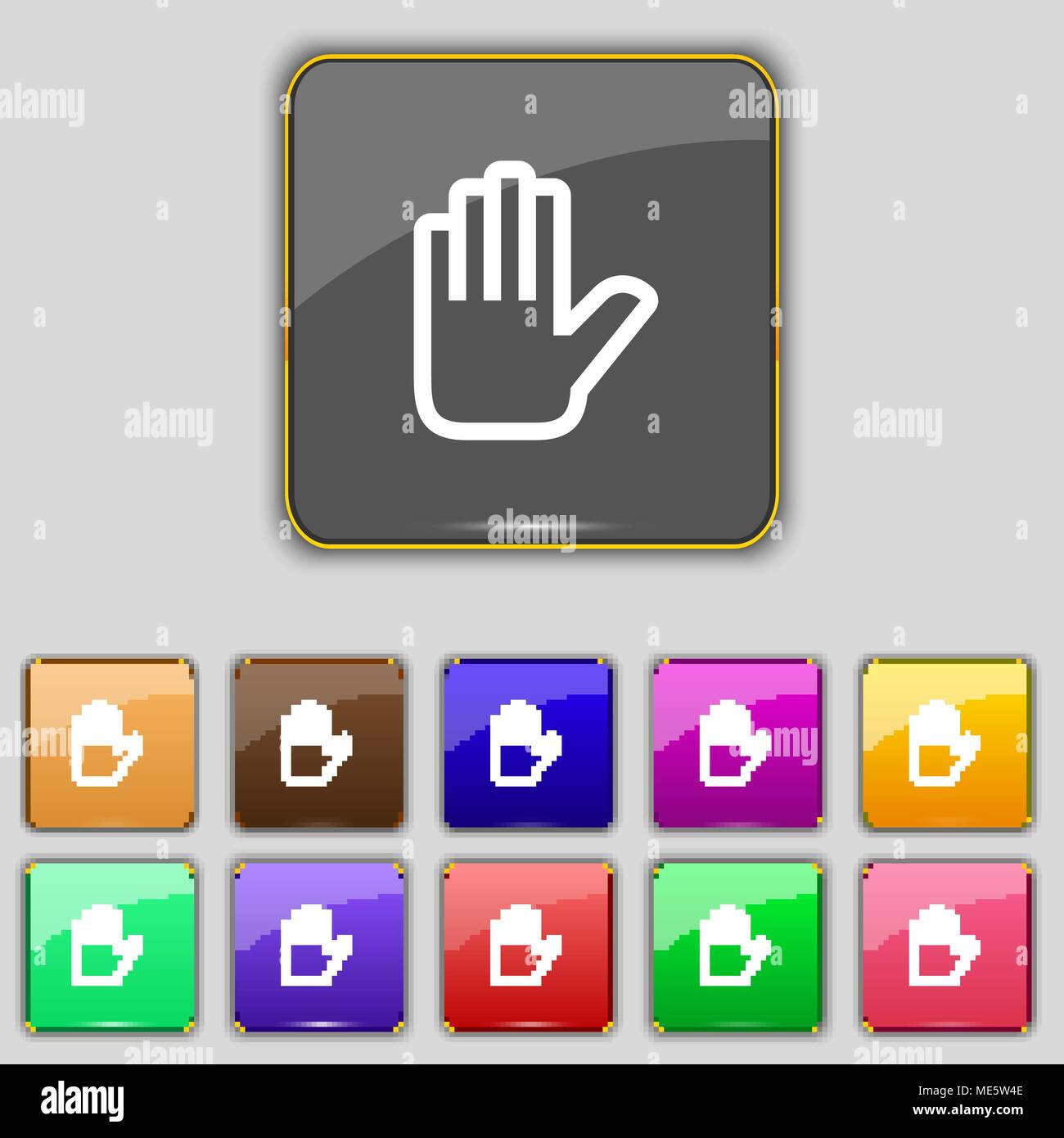 Hand print, Stop icon sign. Set with eleven colored buttons for your ...