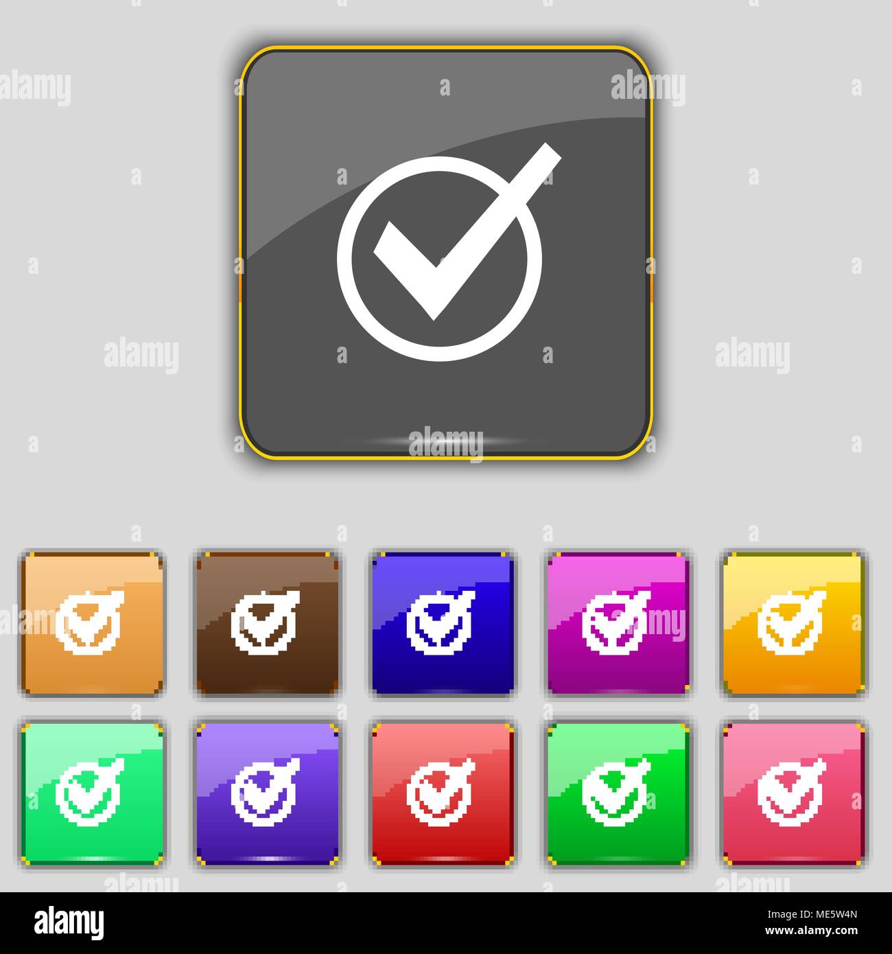 Check mark, tik icon sign. Set with eleven colored buttons for your ...