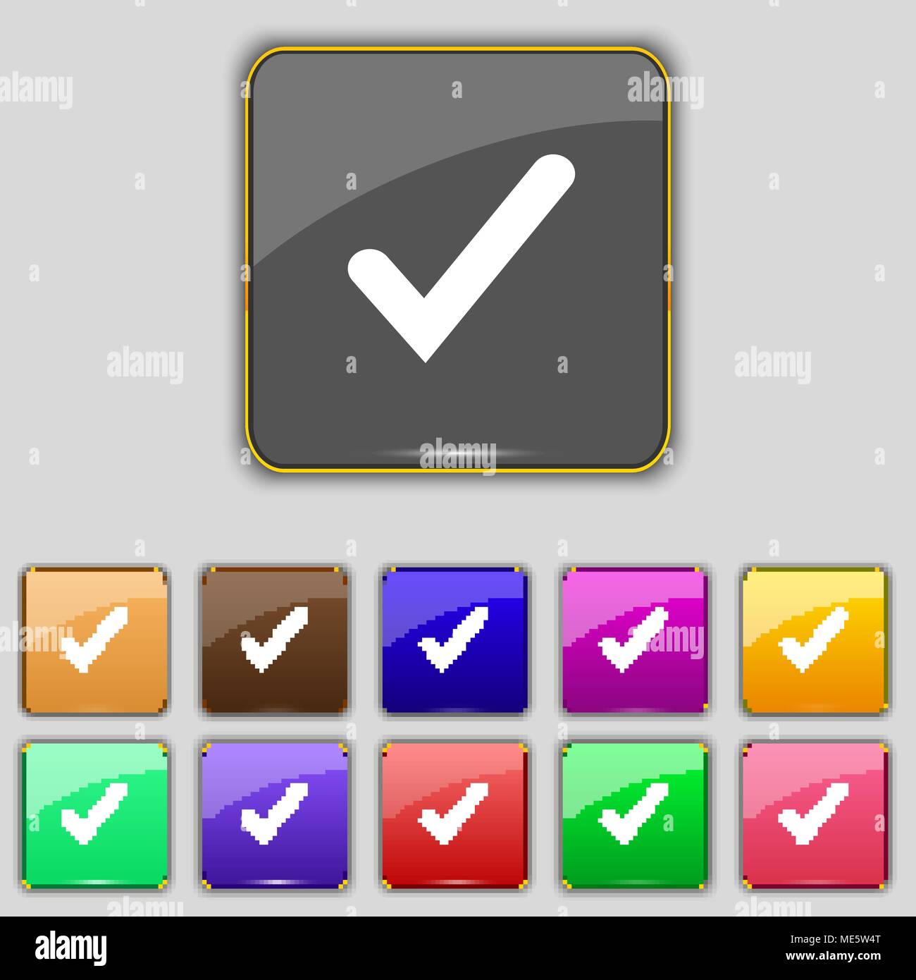 Check mark, tik icon sign. Set with eleven colored buttons for your ...
