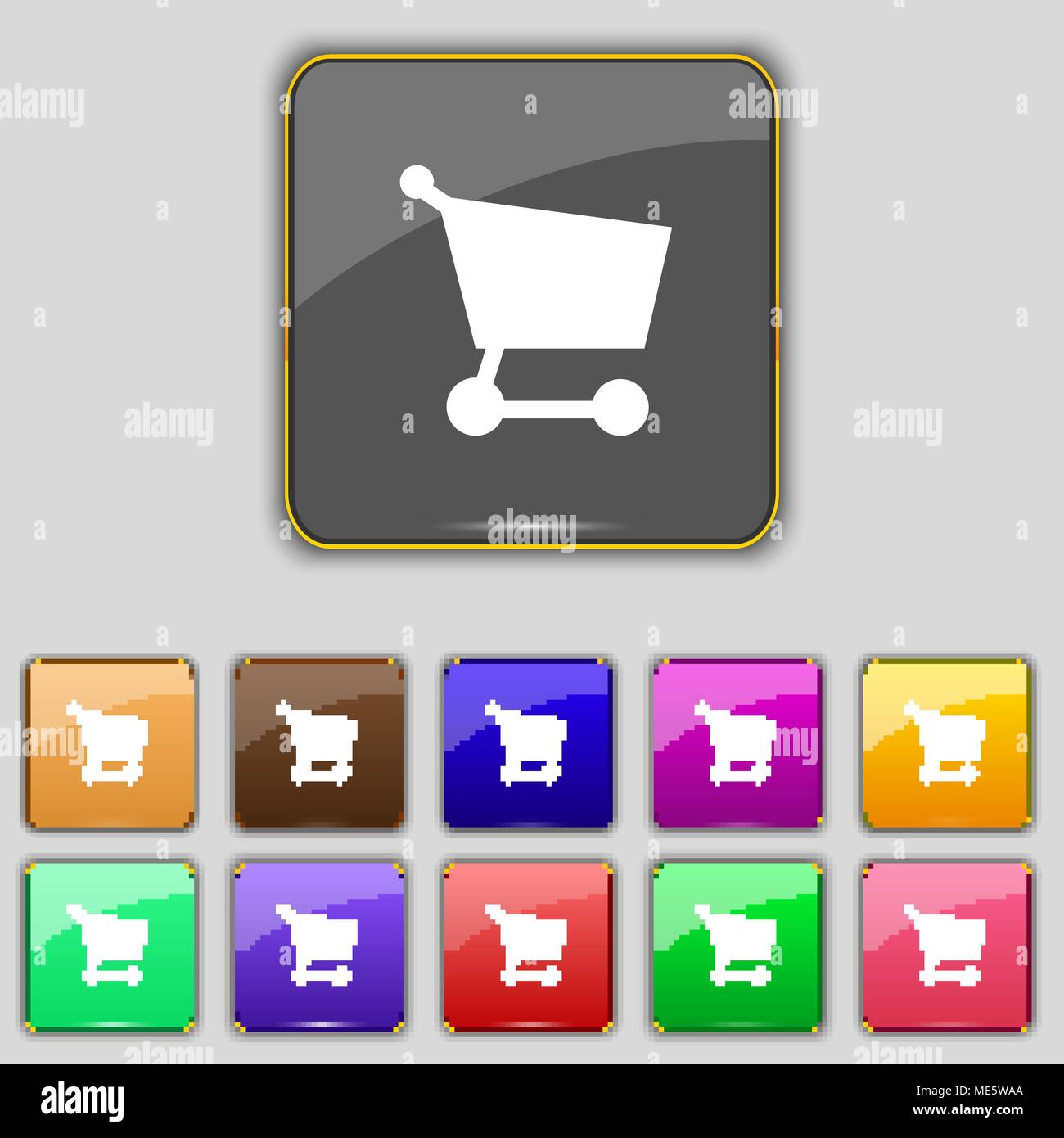 Shopping basket icon sign. Set with eleven colored buttons for your ...