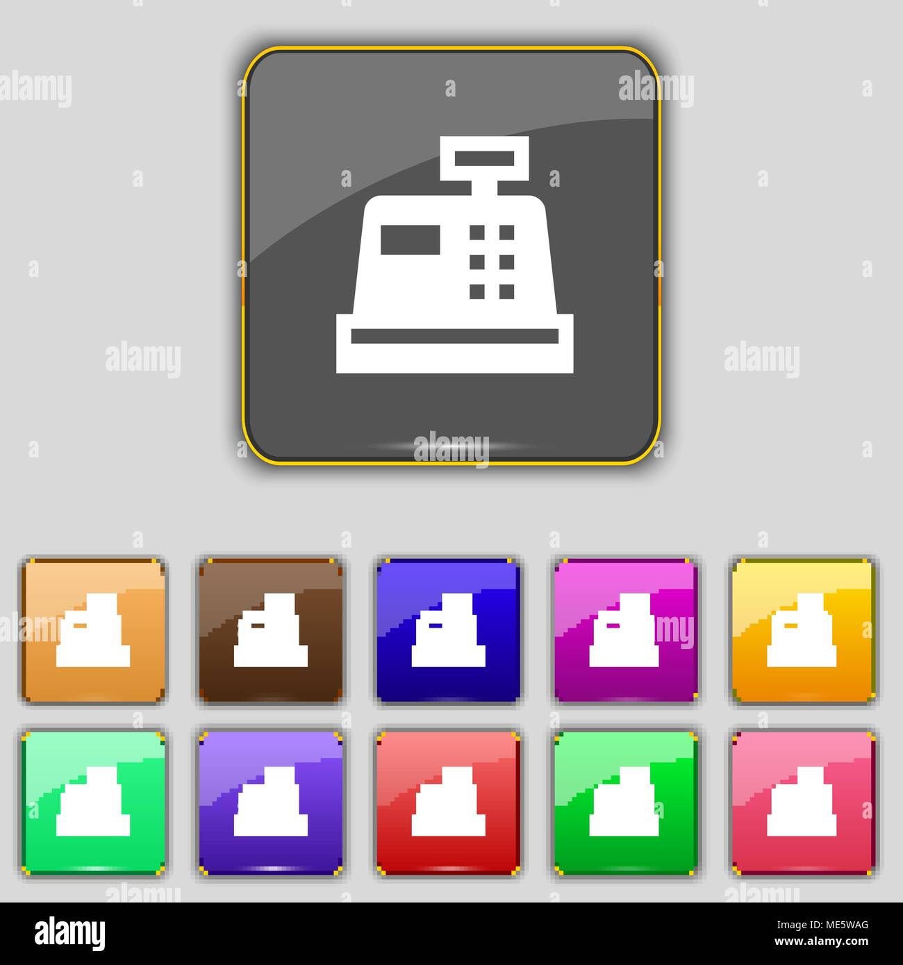 Cash register icon sign. Set with eleven colored buttons for your site ...