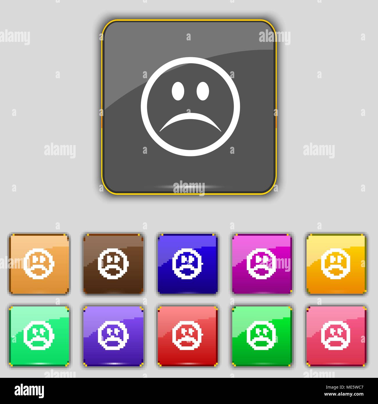 Sad face, Sadness depression icon sign. Set with eleven colored buttons ...