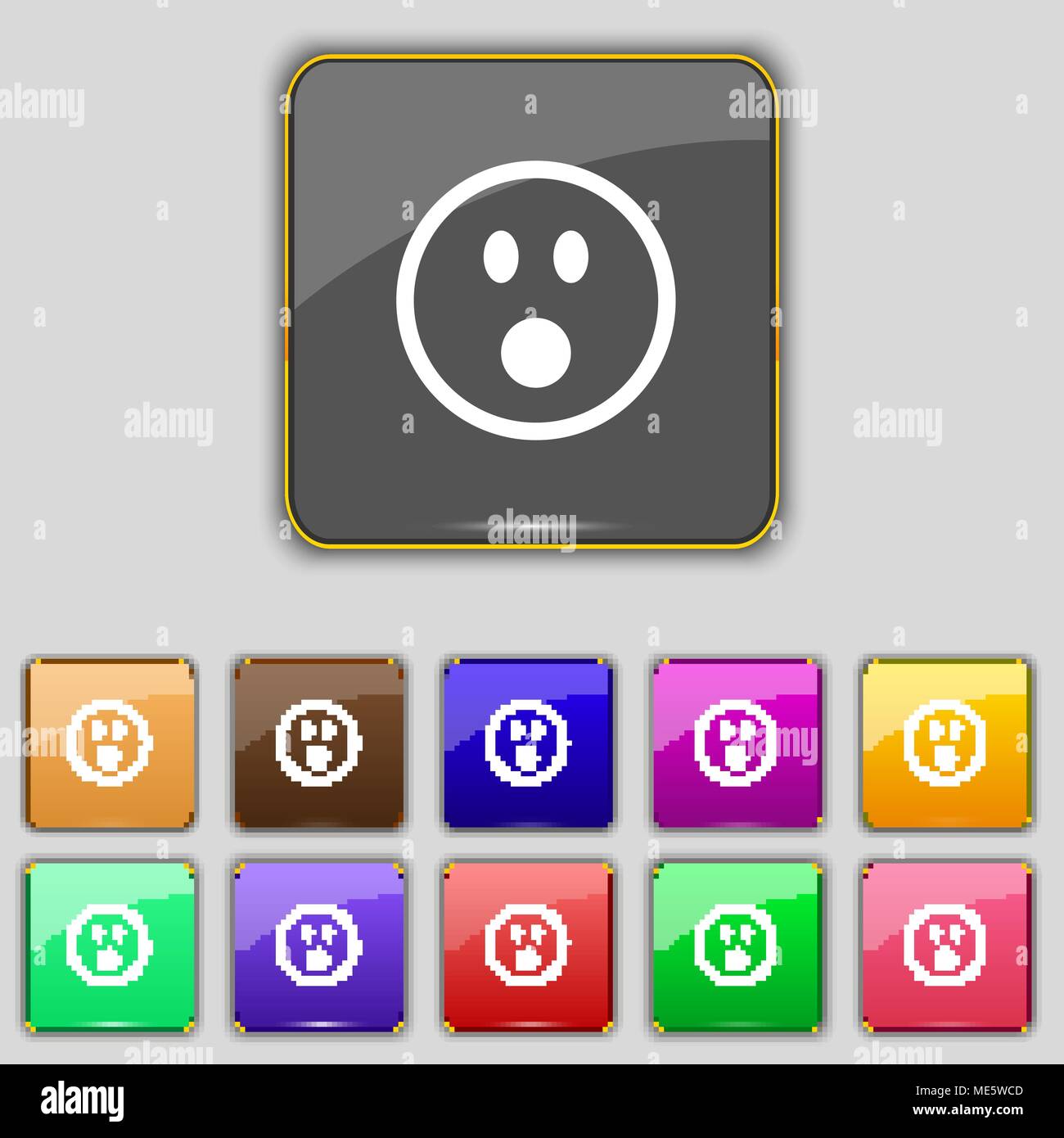 Shocked Face Smiley icon sign. Set with eleven colored buttons for your ...