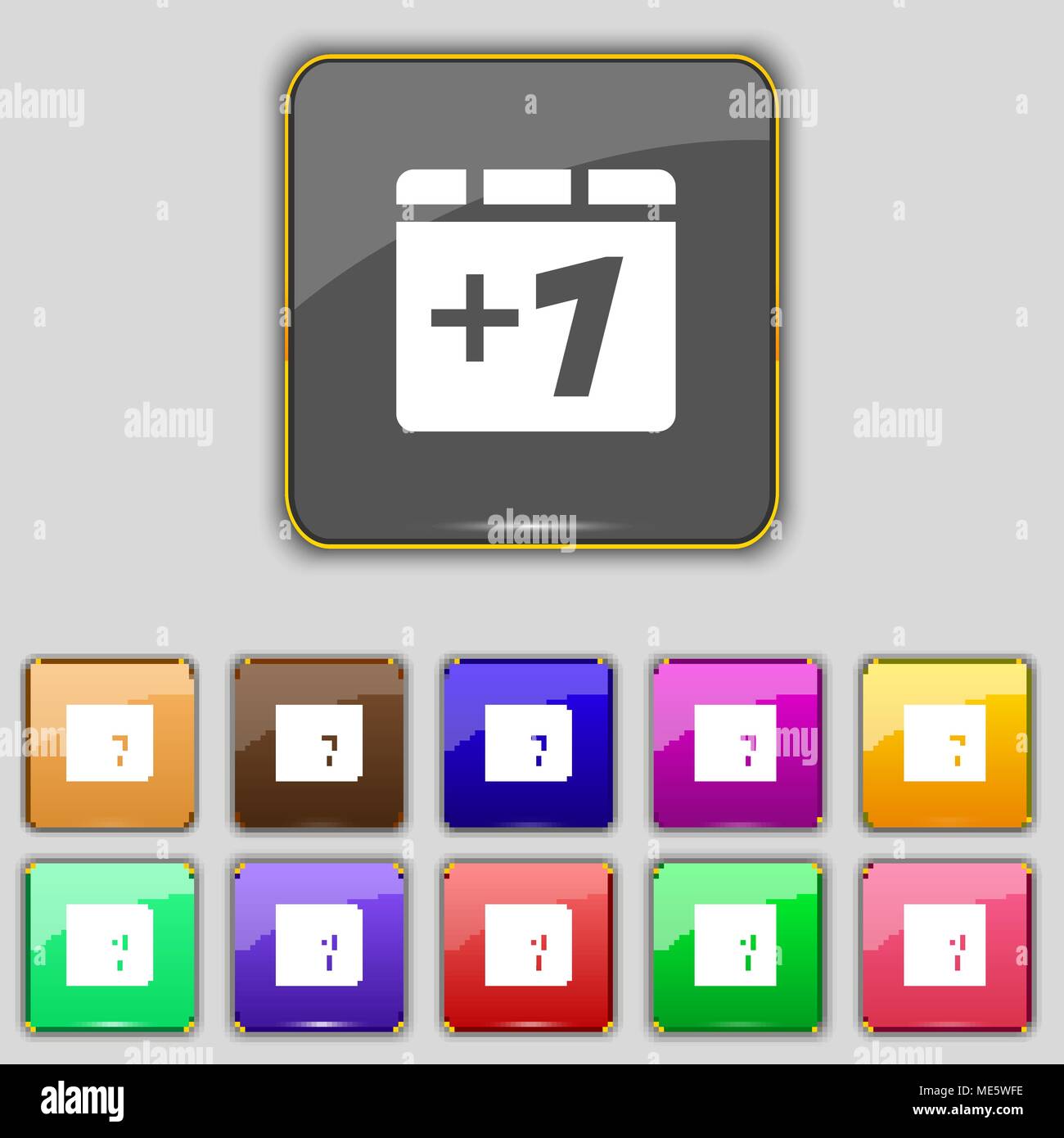 Plus one, Add one icon sign. Set with eleven colored buttons for your ...
