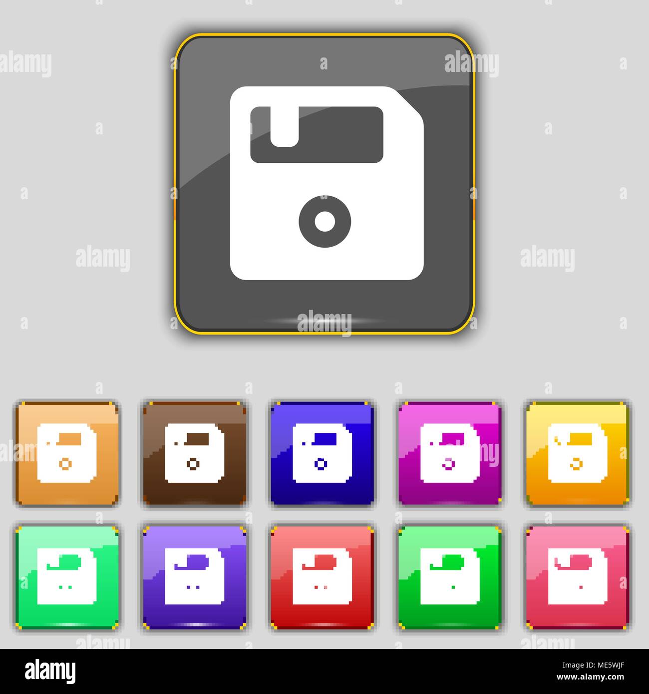 floppy icon sign. Set with eleven colored buttons for your site. Vector ...